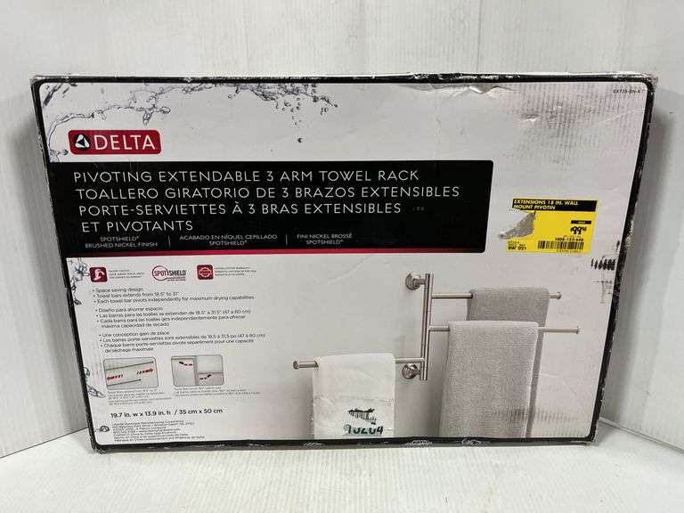 Delta pivoting/extendable 3-arm towel rack, brushed nickel towel bar ...
