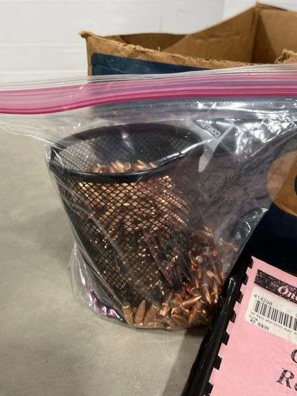 Box of .223 reloading equipment and manuals, dies, points, and remer ...