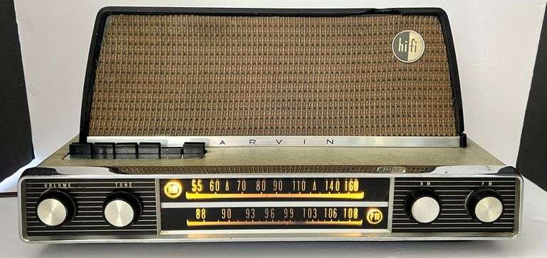 1950s Arvin Hi-Fi Am/FM Radio, Model 3586, 45"W, 18" x 9", powers on ...