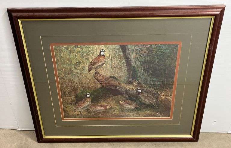 Large print in nice frame, "Bob White Quails", by Travis Keese, 37 1/2 ...