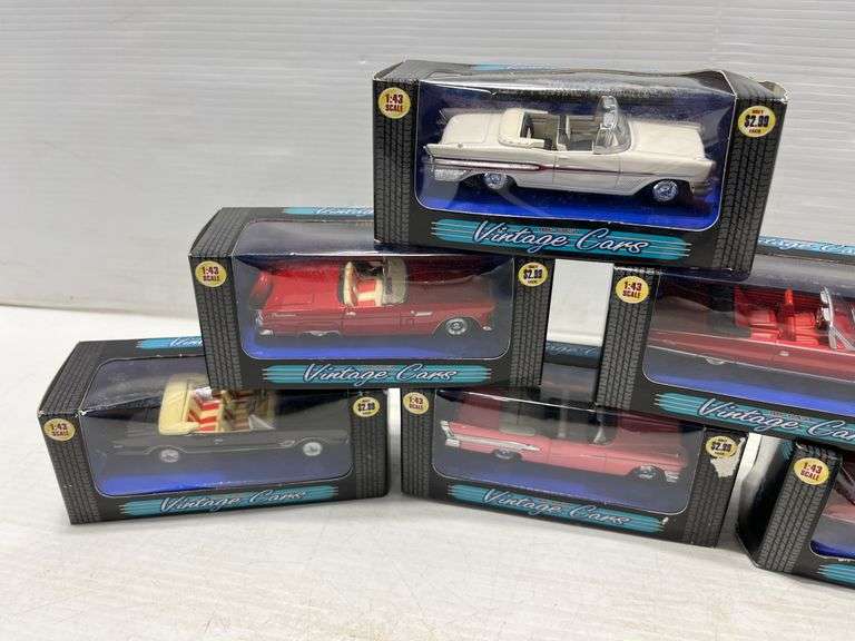 Vintage die-cast cars in boxes, include: 1958 Buick, 1966 Oldsmobile ...