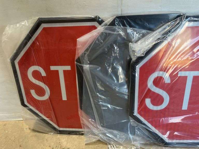 (3) Reflective "Stop" signs, metal back and frame with post brackets ...