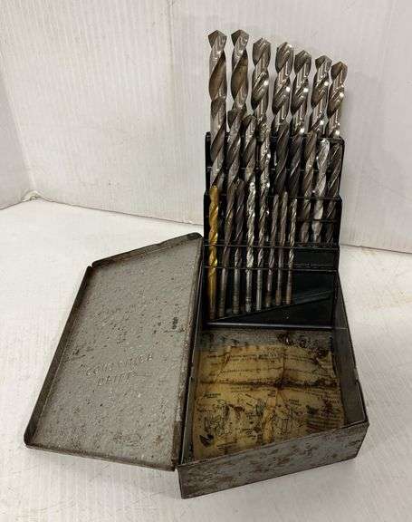 (25) Assorted drill bits in case, 7"W - Albrecht Auction Service