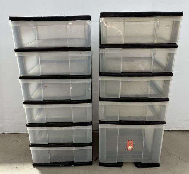 (2) Plastic storage towers, five-drawer, six-drawer, up to 37"H, have ...