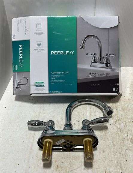 Peerless 2-handle center set lavatory faucet, chrome, 4" counter sink - Albrecht Auction Service