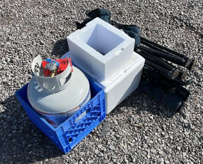 Propane tank, new and full; (2) Cooler with ice packs; (2) Matching ...