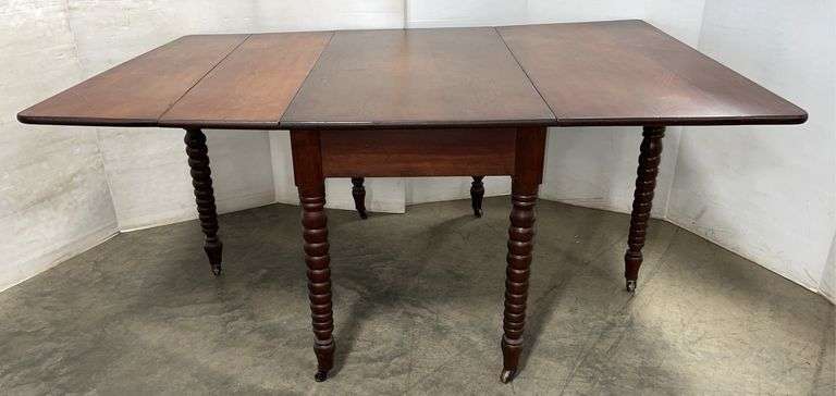 Old wooden drop-leaf dining table with carved legs, closed- 46"W x 25"D ...