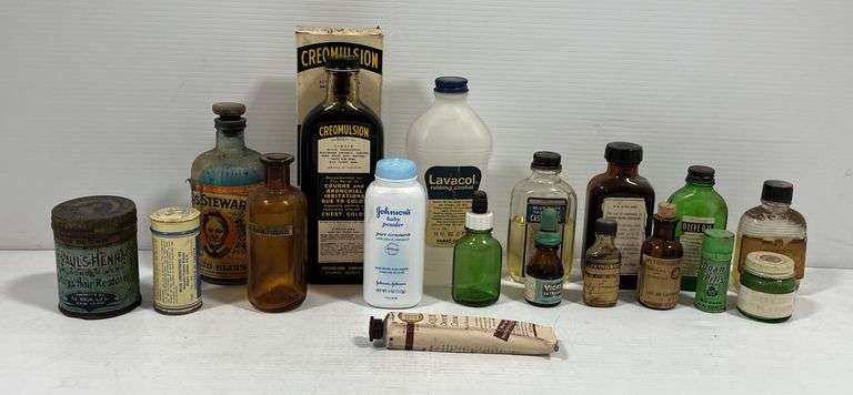 (17) Older medicine bottles, up to 8"H, good - Albrecht Auction Service