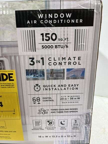 VISSANI 5,000 BTU 3-in-1 climate control window air conditioner with ...