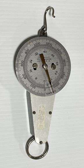 Older hanging gram/ounce spring scale, made by Welch Scientific Co ...