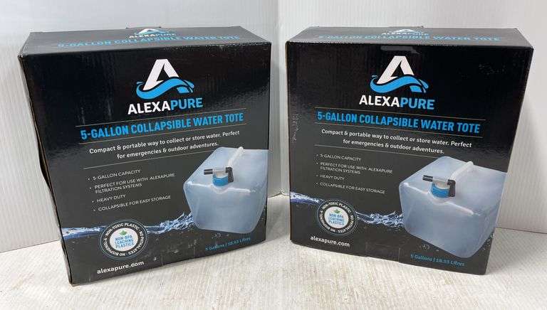 (2) Alexa Pure 5-gallon collapsible water totes, 10"L, new - Albrecht ...