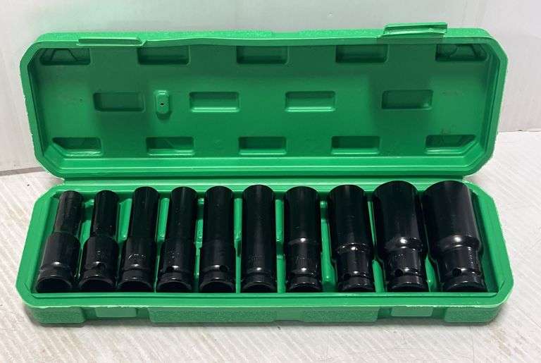 10-Piece deep impact socket set, 1/2" drive, 6-point, Cr-V steel ...