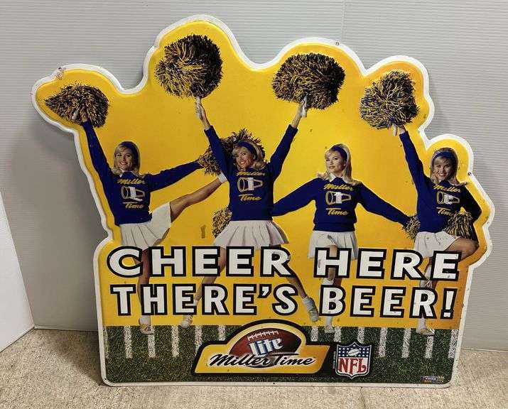 Miller Lite (NFL) "Cheer Here, There's Beer!" metal beer advertising ...