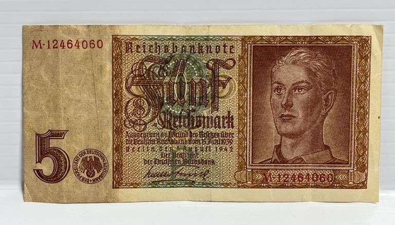 WWII German 5 Reichsmark Note, 1942 - Albrecht Auction Service