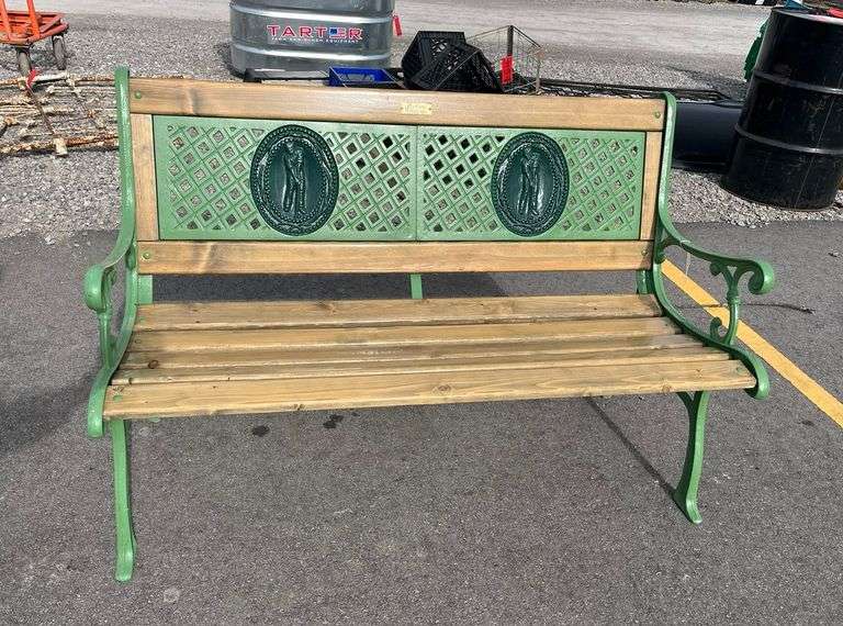 Rebuilt older golf bench, stained and sealed, 4'1"W x 1'5"D x 2'8"H ...