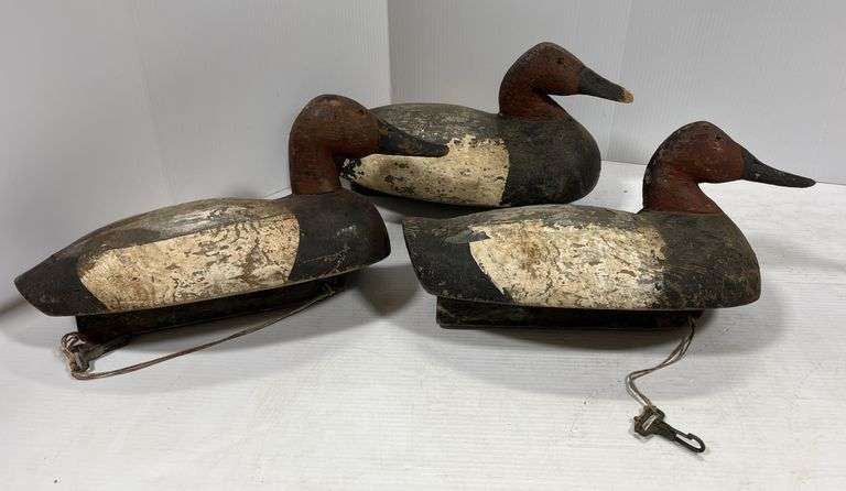 (3) Antique wooden ducks, made in approx. 1940s, 14"W, have wear ...