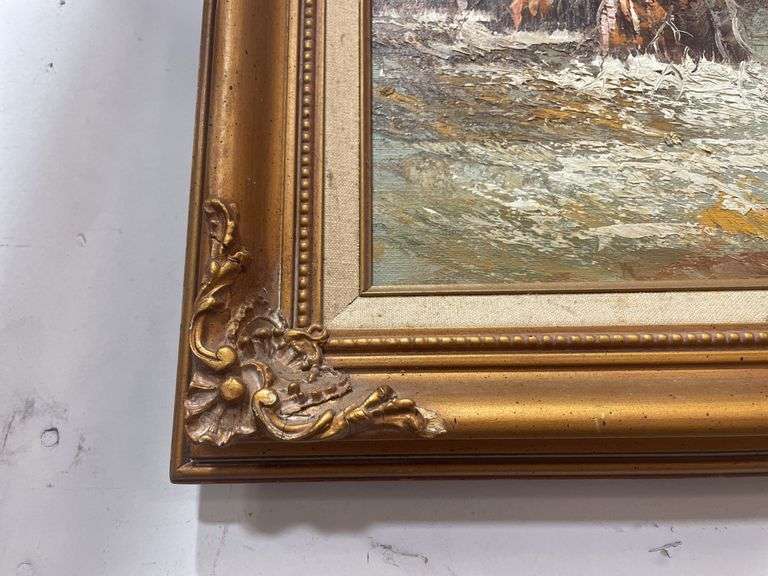 Original oil painting by R. Sutherland, 29"W x 25"H, frame has wear ...