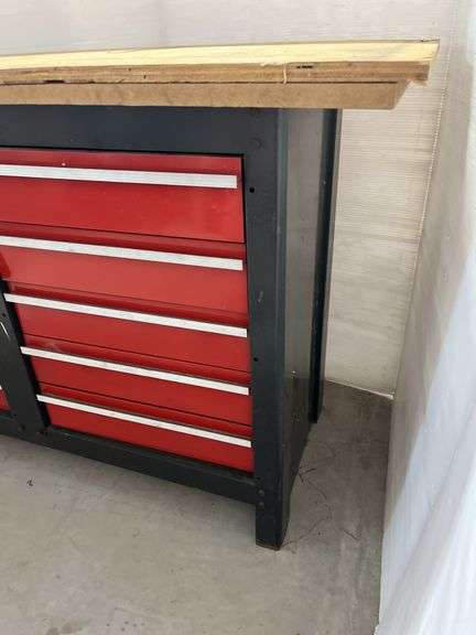 Tool chest workbench, 10 metal drawers, wood top, metal frame, drawers ...