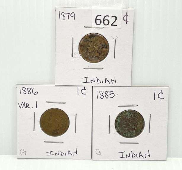 1879, 1885 and 1886 Indian Cents - Albrecht Auction Service