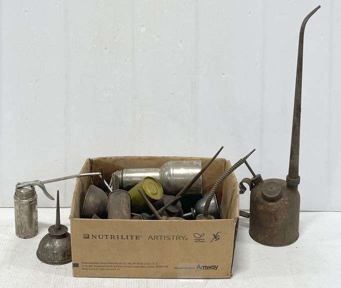 Antique oil can collection, includes: (14) Cans, in varying sizes; (1 ...