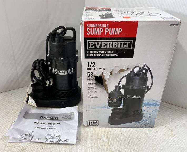 Everbilt submersible sump pump, 1/2 HP, unused - Albrecht Auction Service