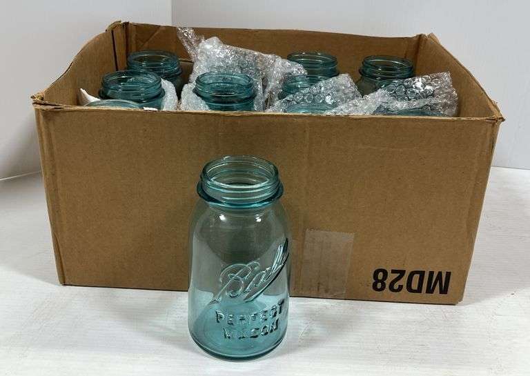 (12) Blue Mason jars, 7"H - Albrecht Auction Service