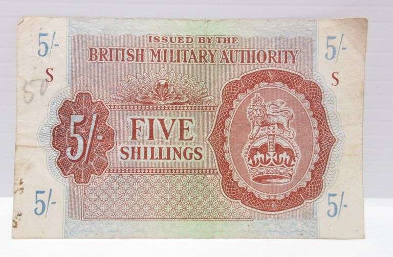 WWII era 5 Shillings note, issued by British Military Authority for use ...