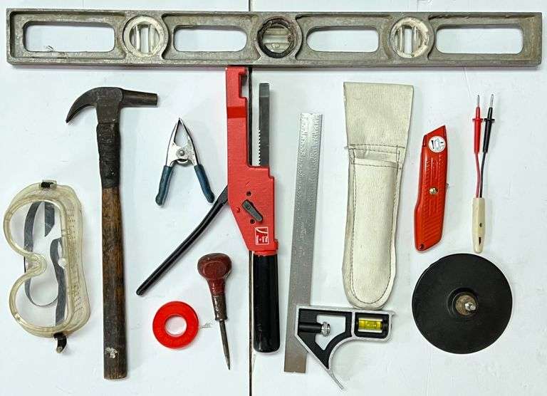 24" metal level, Stanley utility knife, 12" Combination square, older ...