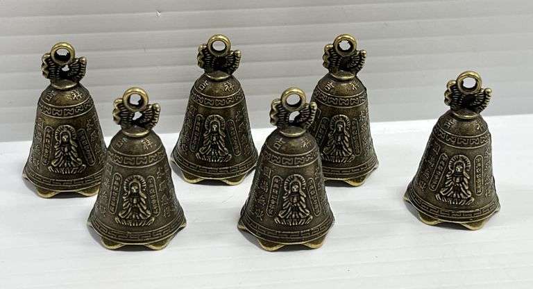 (6) Pieces of miniature vintage/style metal bells, each- 1 1/2"H, never ...