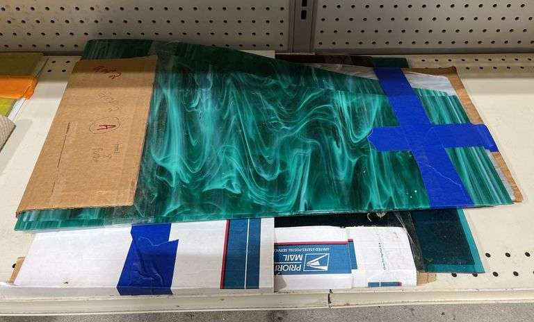(8) Pieces stained glass, sizes ranging from 19-24"W to 11-17"L, colors ...