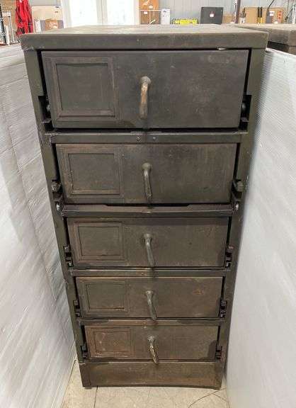 Vintage industrial multi-drawer cabinet, rare double-sided with full length drawers which can be ...