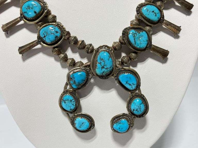 Turquoise jewelry set in sterling silver, includes: Necklace, approx ...
