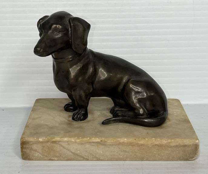 Antique marble and bronze dachshund paperweight, base- 4 1/4" x 2 3/4 ...