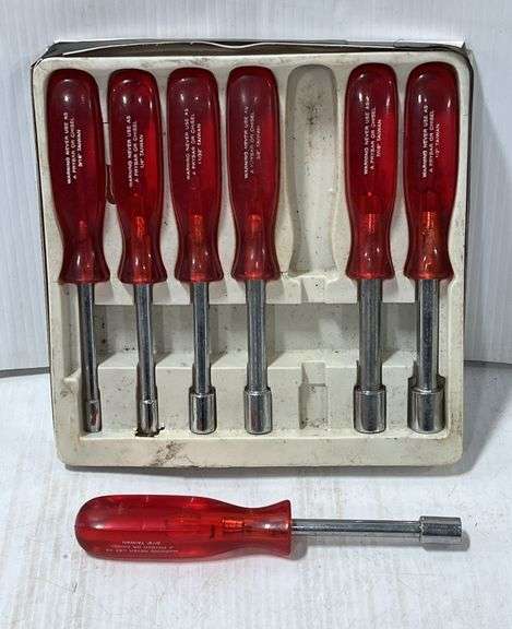 Matching set of socket drivers with red handles and in case, all in ...