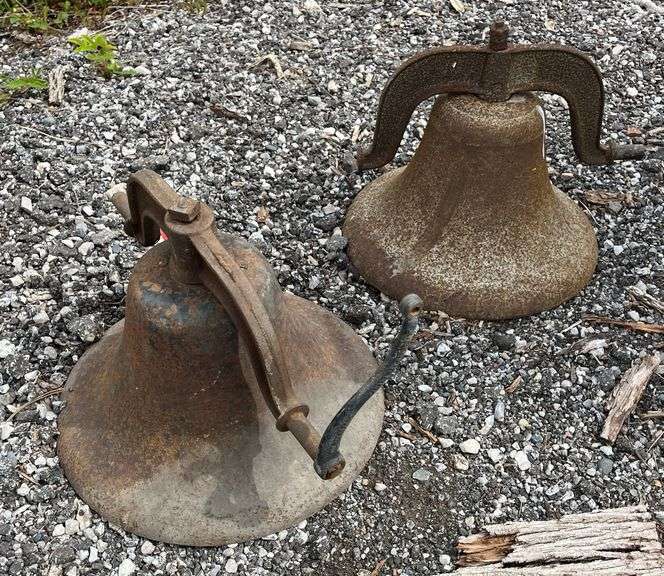 (2) Older iron bells, 15"W, rusty - Albrecht Auction Service