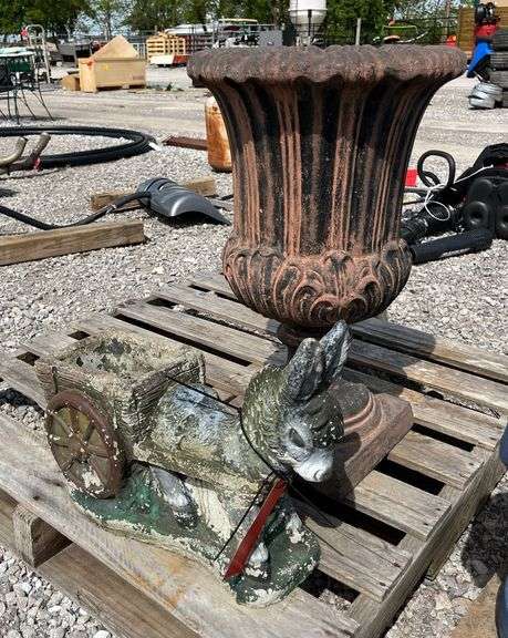 Trophy pot, 26"H x 12" planter; Cement donkey planter, 20"W x 15"H x 6 ...