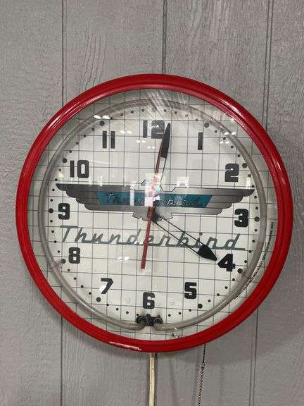 Ford Thunderbird neon clock, 20"Dia, works - Albrecht Auction Service