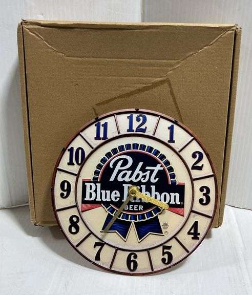 Pabst Blue Ribbon beer clock, 8" x 8", new - Albrecht Auction Service