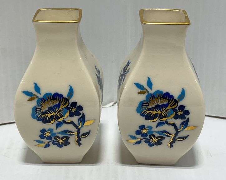 Older Lennox mini vases, blue rose pattern with gold-tone colored trim ...
