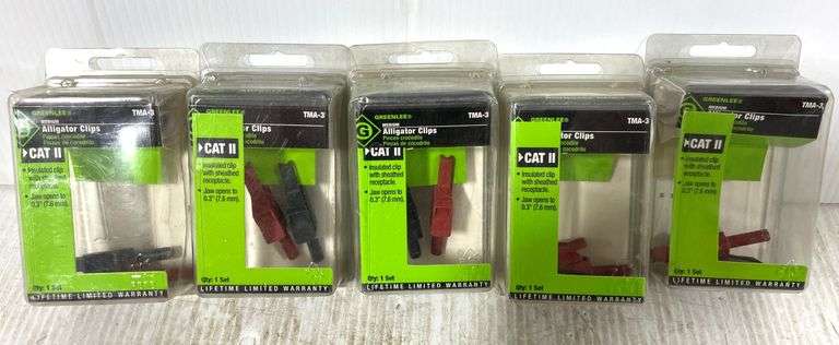 (5) Medium size alligator clips, two per set, Greenlee Cat. II, NIP ...
