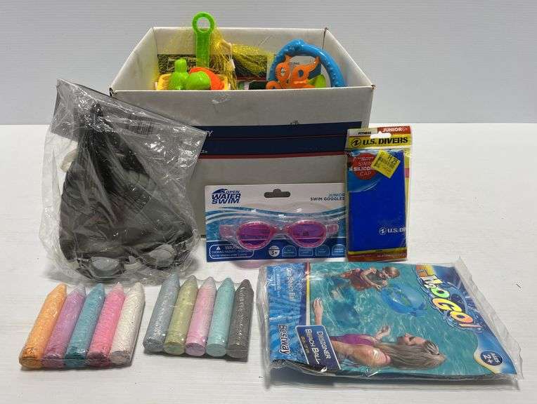 Beach/Swimming items, includes: Beach pail set, goggles, bubble fan ...