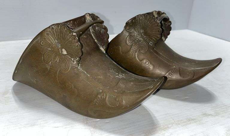 Antique ornate conquistador stirrups, brass Spanish shoes, pair of ...