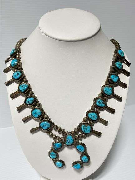 Turquoise jewelry set in sterling silver, includes: Necklace, approx ...