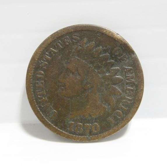 1870 Indian head cent, key date, only 5 million minted, small bend on ...