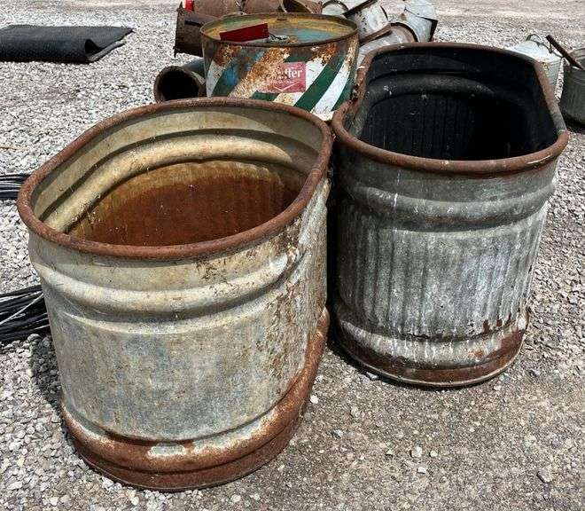 (2) Water stock tanks and steel barrel, great for decorative gardening ...