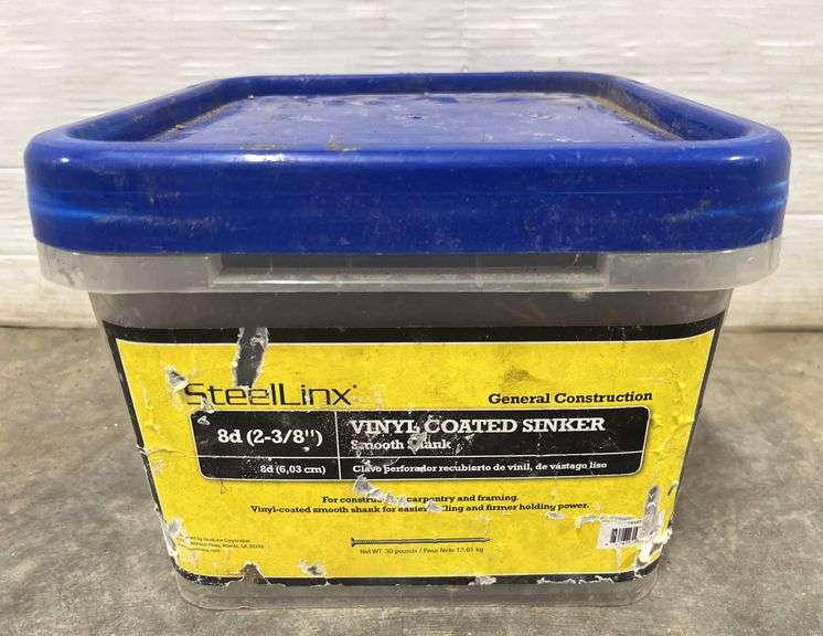 30 lb. container of SteelLinx 8D 2 3/8" vinyl coated sinker nails ...
