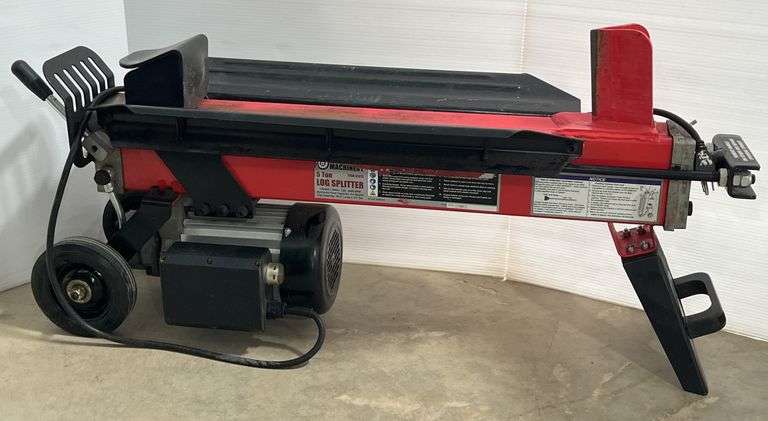 5-Ton log splitter, 12A electric motor, 20 1/2"W x 10"Dia, works well - Albrecht Auction Service