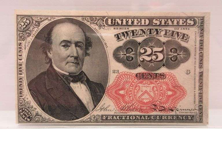 1874 25¢ fractional note, new, graded MS62 by PPQ - Albrecht Auction ...