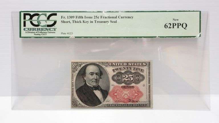 1874 25¢ fractional note, new, graded MS62 by PPQ - Albrecht Auction ...