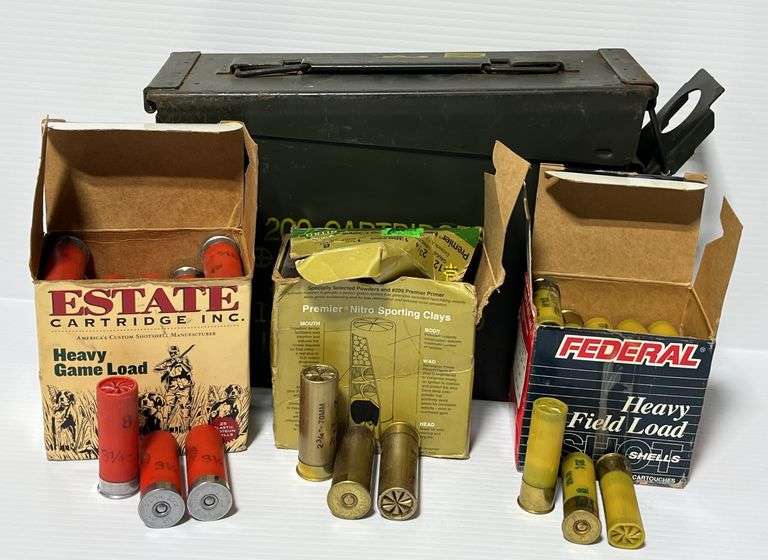 Shotgun ammo and ammo box, ammo includes: Full box (25 shells) of 12 ...